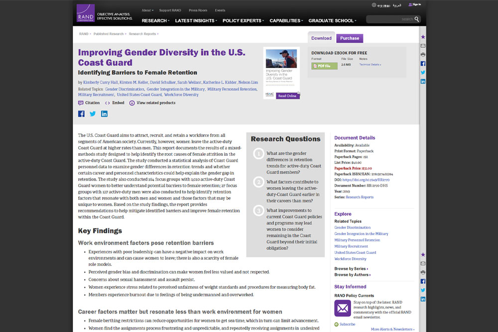 U.S. Coast Guard releases women's retention study